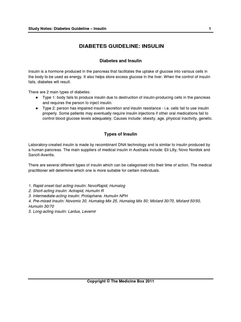 Study Notes Notes Diabetes Insulin Guide | PDF | Insulin | Hypoglycemia