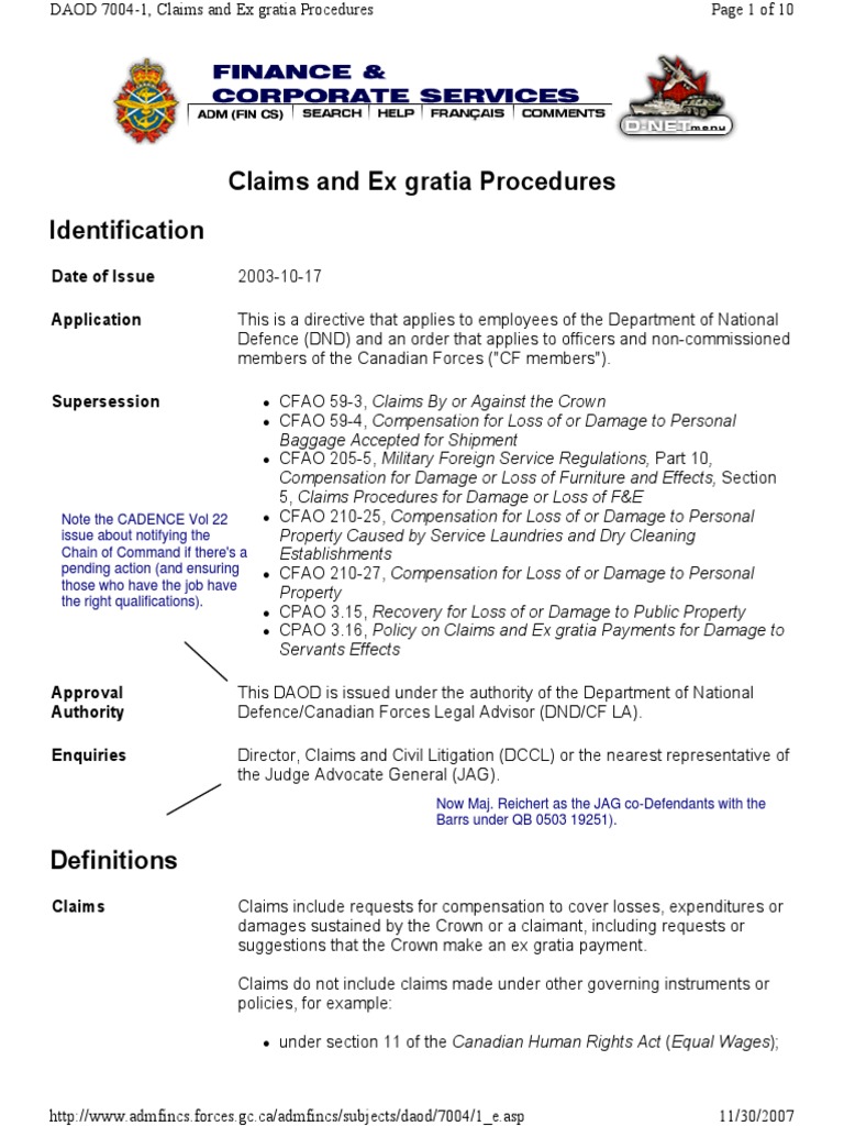 Claims For Canadian Defence Forces | PDF | Indemnity | Damages