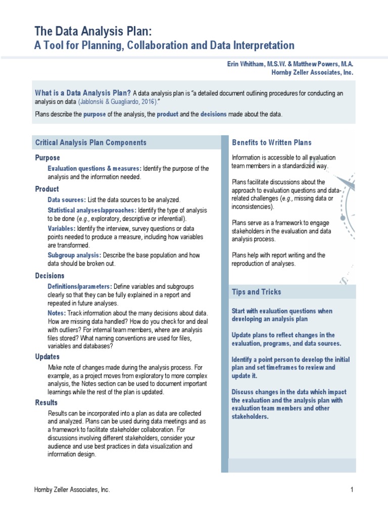 The Data Analysis Plan HZA Handout FINAL | PDF | Data Analysis | Business