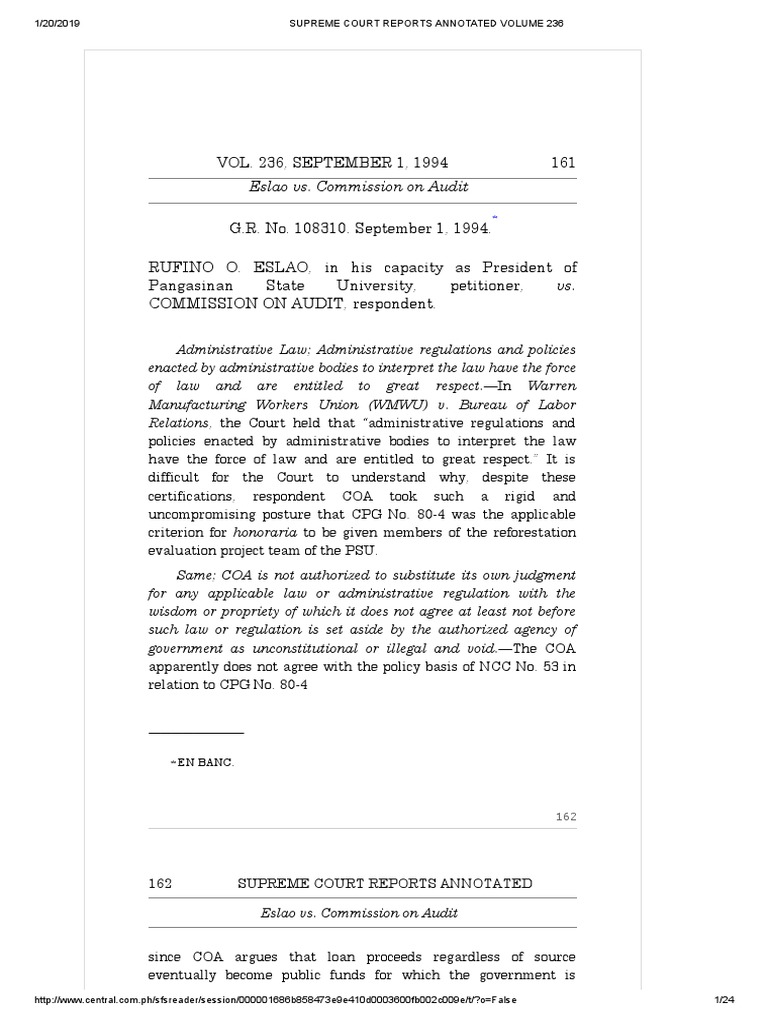 Eslao vs. Coa | PDF | Supreme Courts | Asian Development Bank
