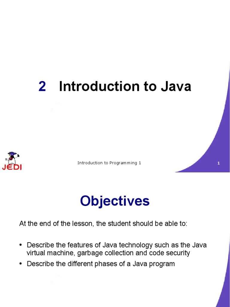 JEDI Slides Intro1 Chapter 02 Introduction To Java | PDF | Java Virtual Machine | Java (Software ...