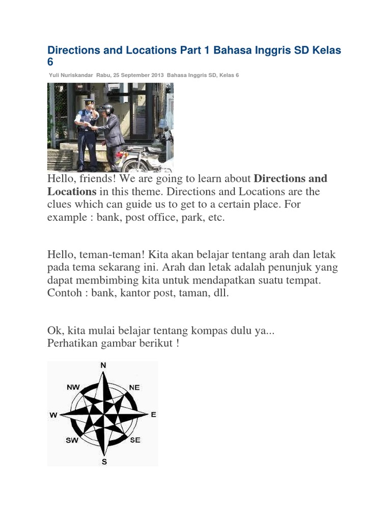 Directions and Locations Part 1 Bahasa Inggris SD Kelas 6 | PDF ...