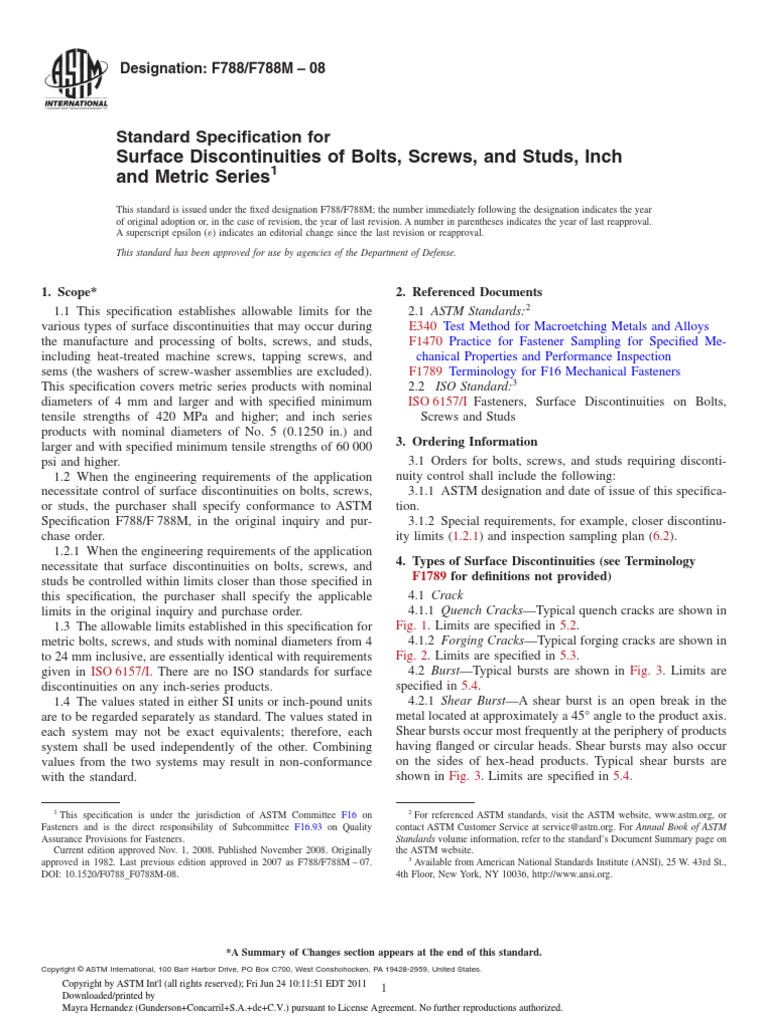 Astm F788M | PDF | Screw | Metalworking