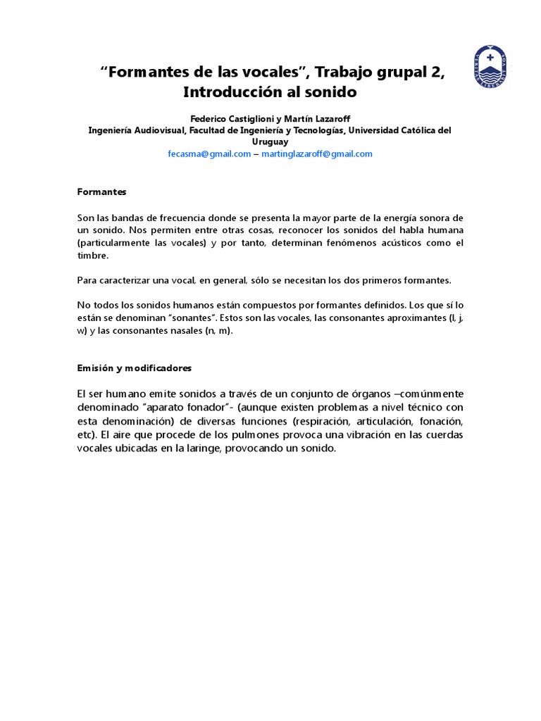 Formantes vocales | PDF | Vocal | Sonido