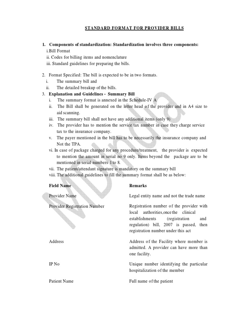 Standard Format For Provider Bills | PDF | Intensive Care Unit | Medicine