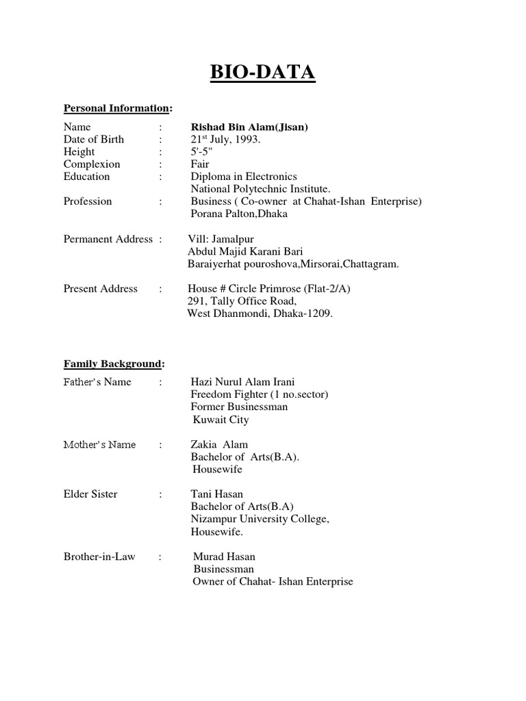 Biodata of Rishad | PDF | Educational Assessment And Evaluation ...