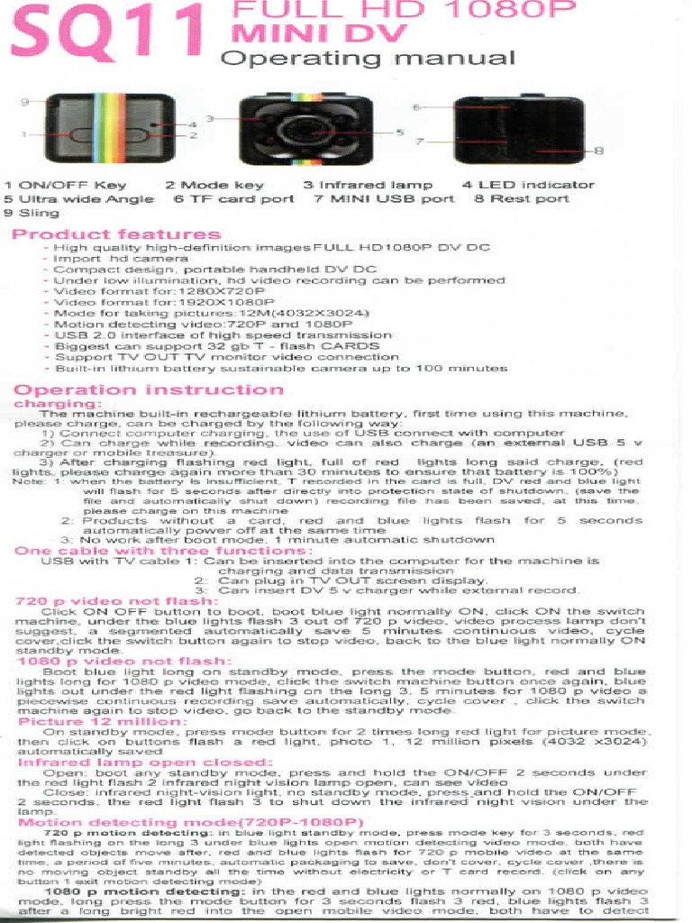 Sq11 Full HD 1080p Mini DV Camera Manual - 025 | PDF | Electronic ...