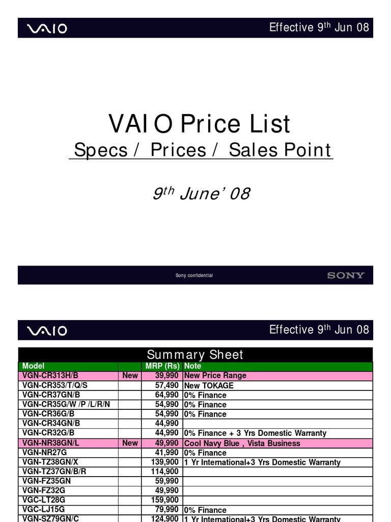 Sony Vaio Price List | PDF | Random Access Memory | Electronic Engineering