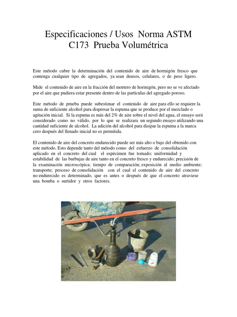 Usos Astm C 173 | PDF | Hormigón | Química