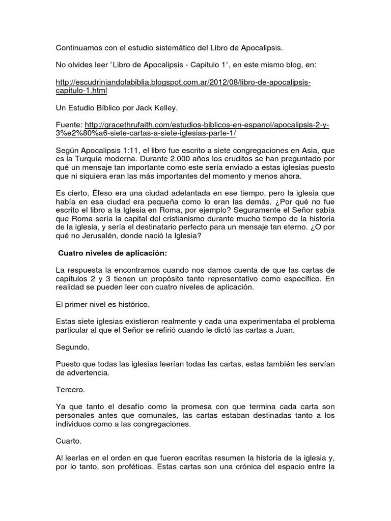 Libro de Apocalipsis - Capitulos 2 y 3 - 1 Parte | PDF | Libro de revelación | Iglesia Católica