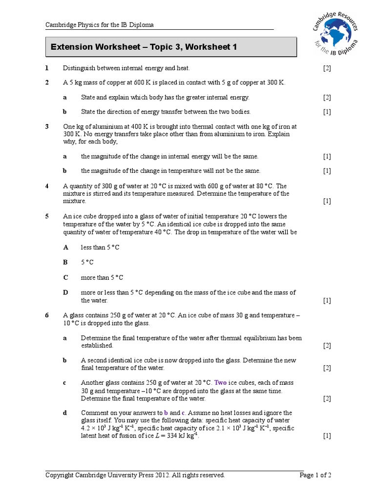 Extension Worksheet - Topic 3, Worksheet 1 | PDF | Temperature | Heat