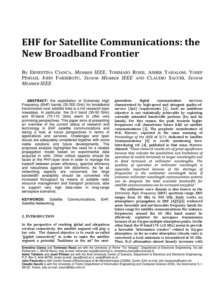 EHF For Satellite Communication | PDF | Extremely High Frequency ...