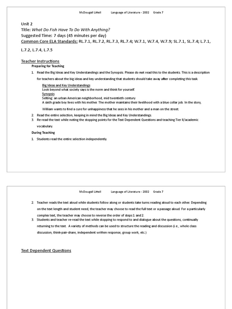Grade 7 Literature: Analyzing "What Do Fish Have To Do With Anything ...