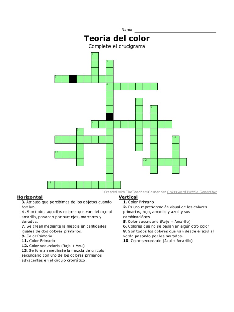 Crucigrama Teoria Del Color | PDF