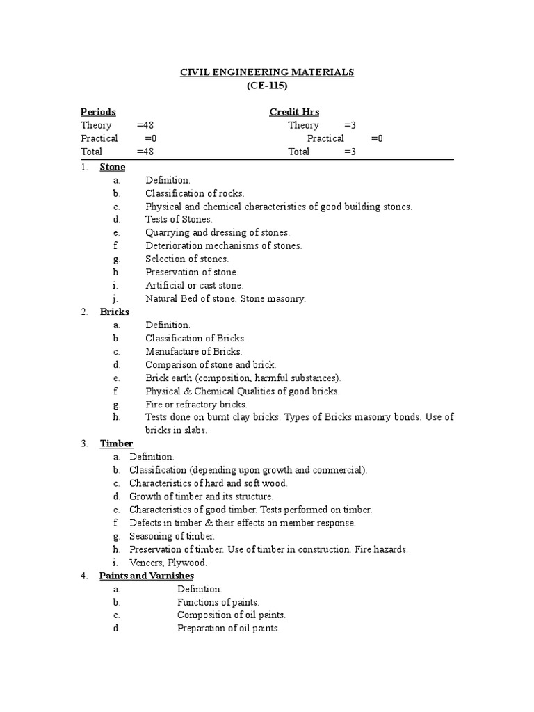 Engineering Materials Syllabus | PDF | Masonry | Brick