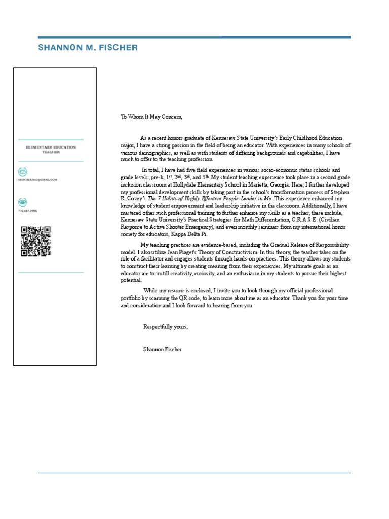 Shannon Fischer: Early Childhood Educator | PDF | Career & Growth ...