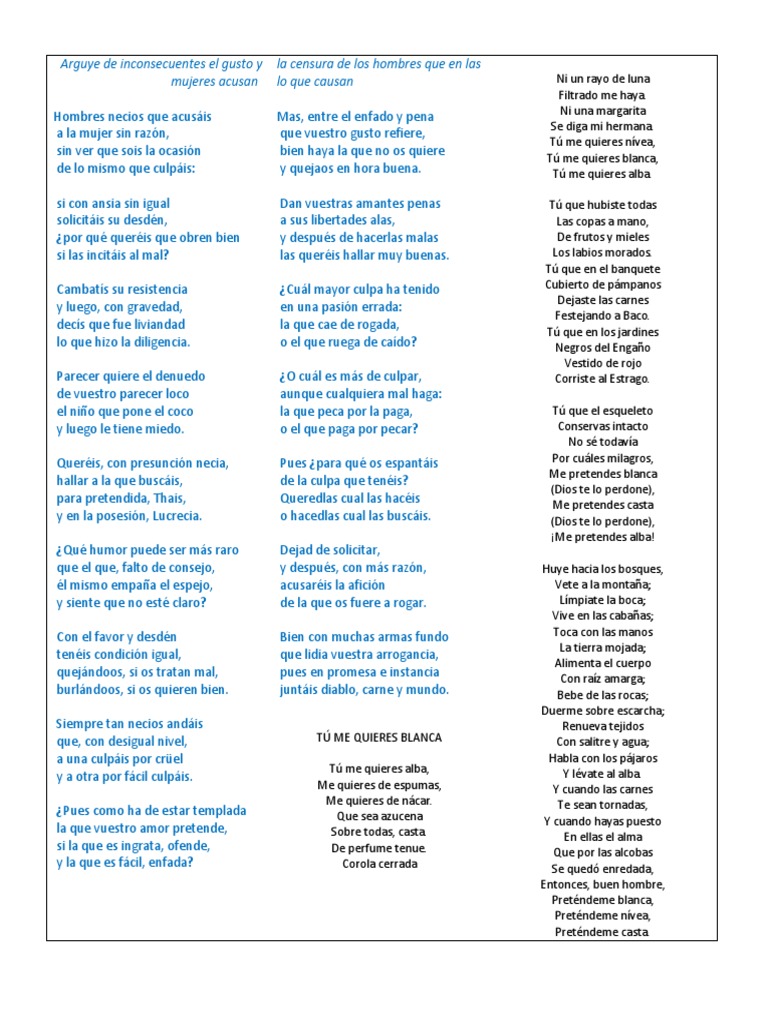 Redondillas Tú Me Quieres Blanca | PDF