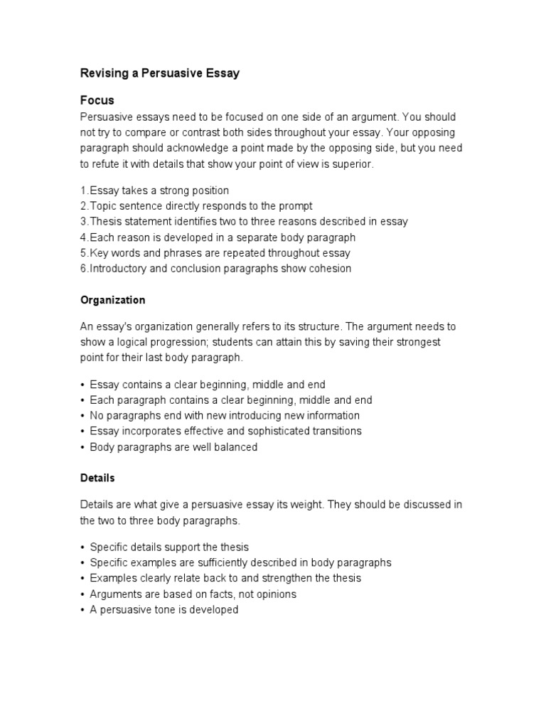 Persuasive Essay Revision | PDF | Essays | Argument