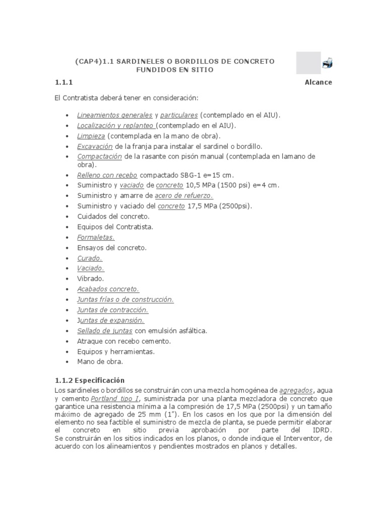 Sardineles y Bordillos | PDF | Fundación (Ingeniería) | Hormigón