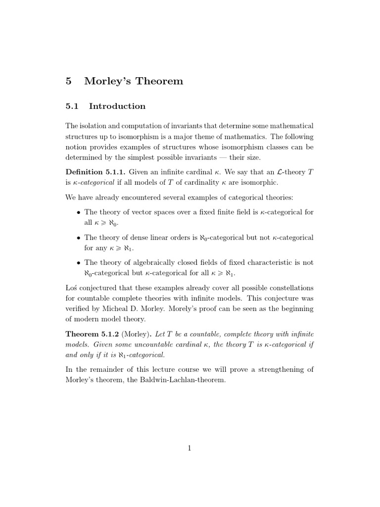 Morley's Theorem | PDF | Model Theory | Field (Mathematics)