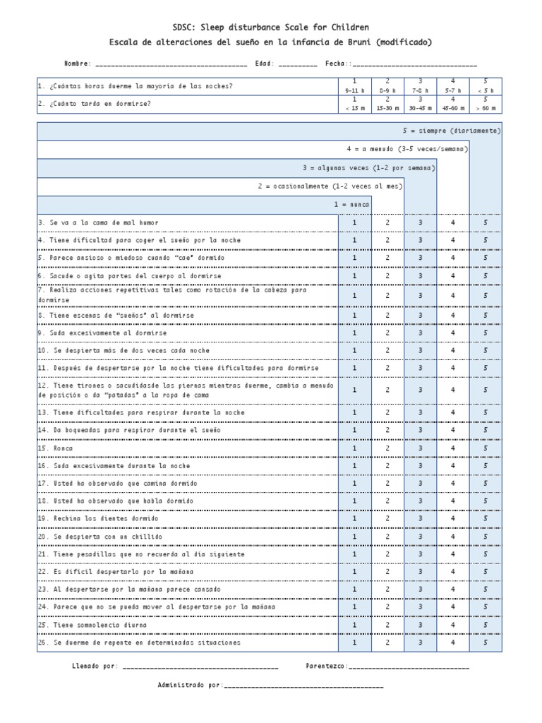 SDSC - Sleep Disturbance Scale For Children-Formato v1 | PDF | Dormir ...