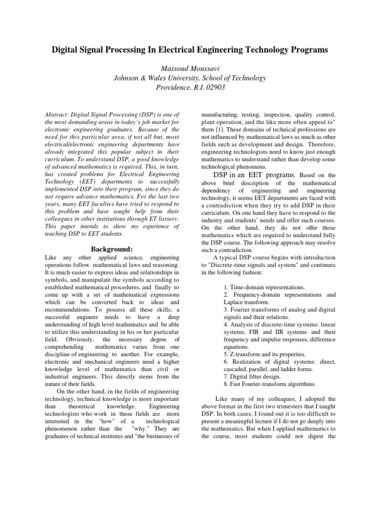 Digital Signal Processing in Electrical Engineering Technology Programs | Download Free PDF ...
