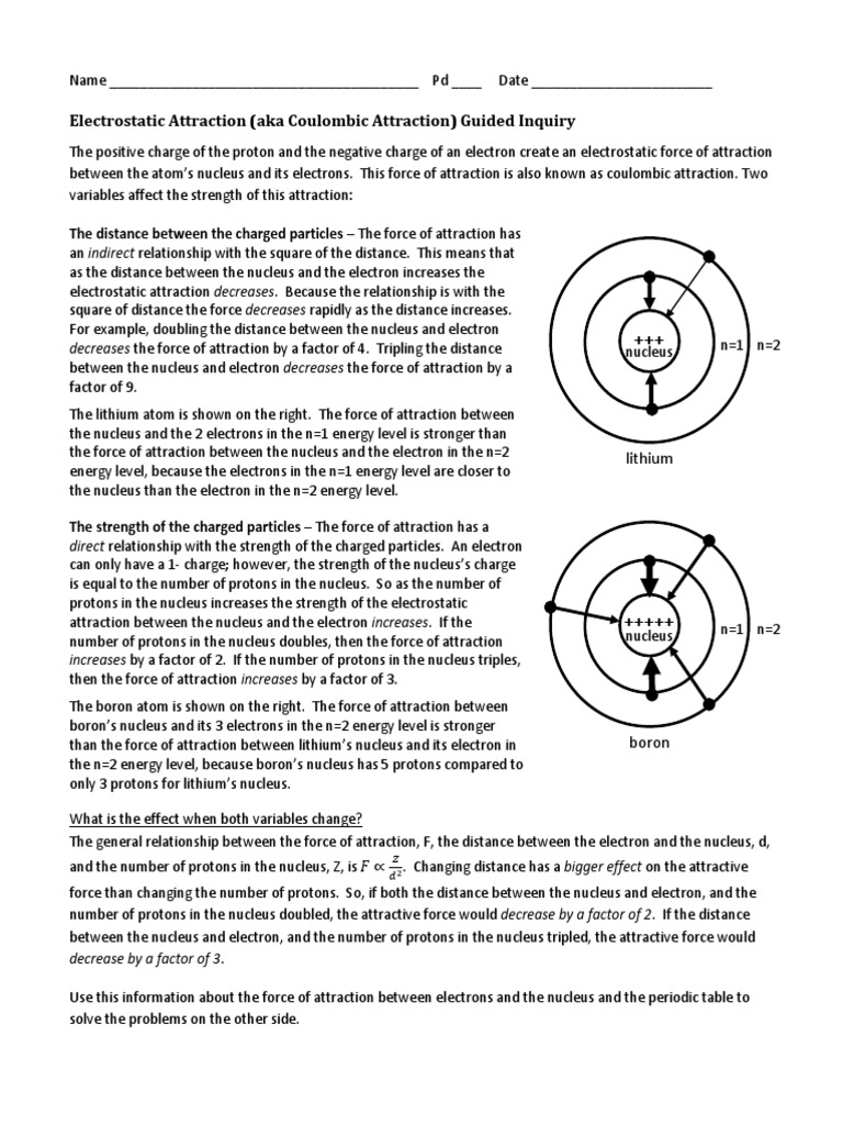 Electrostatic Attraction Guided Inquiry | PDF | Atomic Nucleus | Electron
