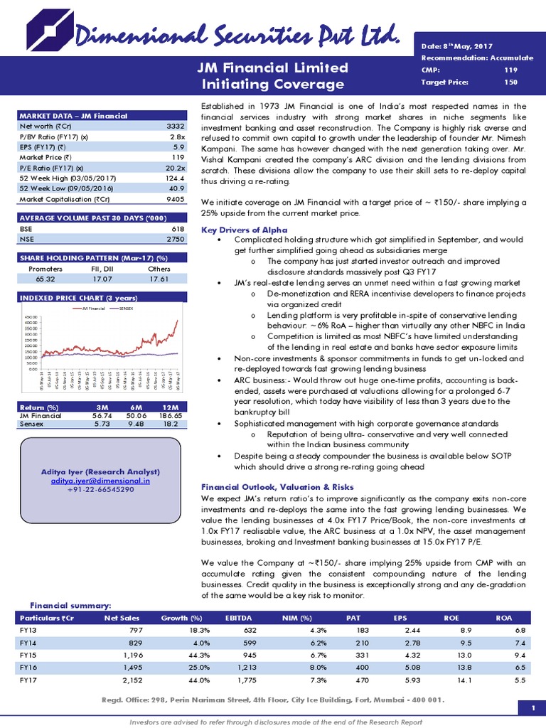 JM Financial Limited: Initiating Coverage with an Accumulate Rating and ...