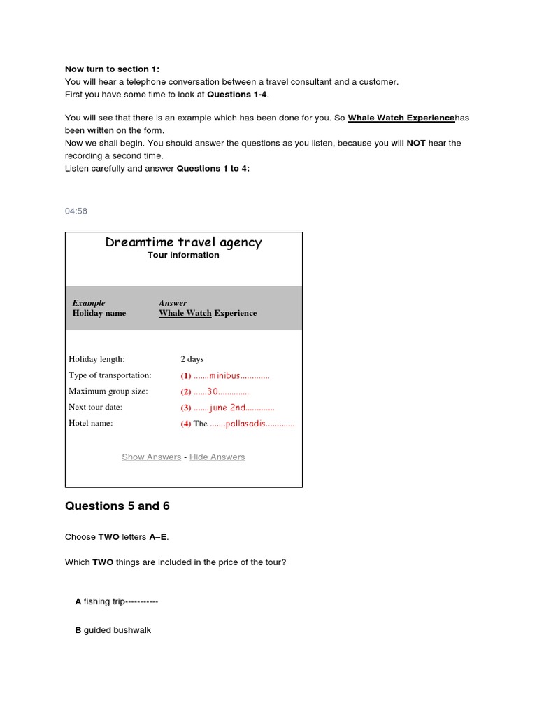 Dreamtime Travel Agency: Questions 5 and 6 | PDF | Travel Agency | Question