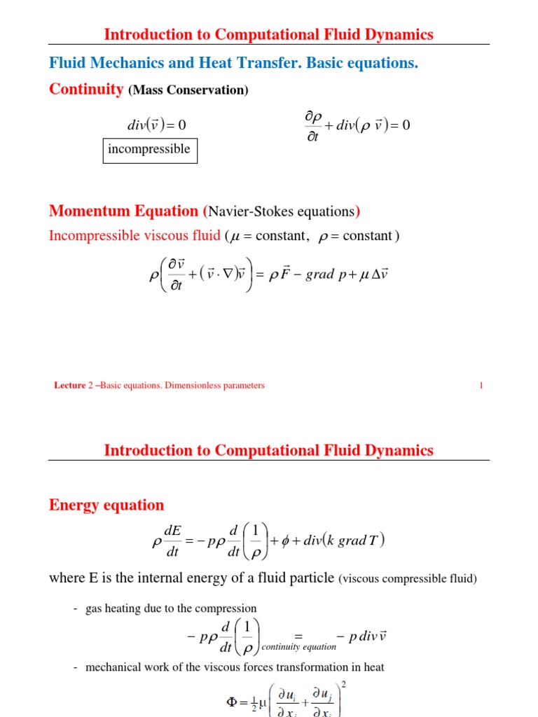Fluid Mechanics and Heat Transfer. Basic Equations.: Introduction To Computational Fluid ...