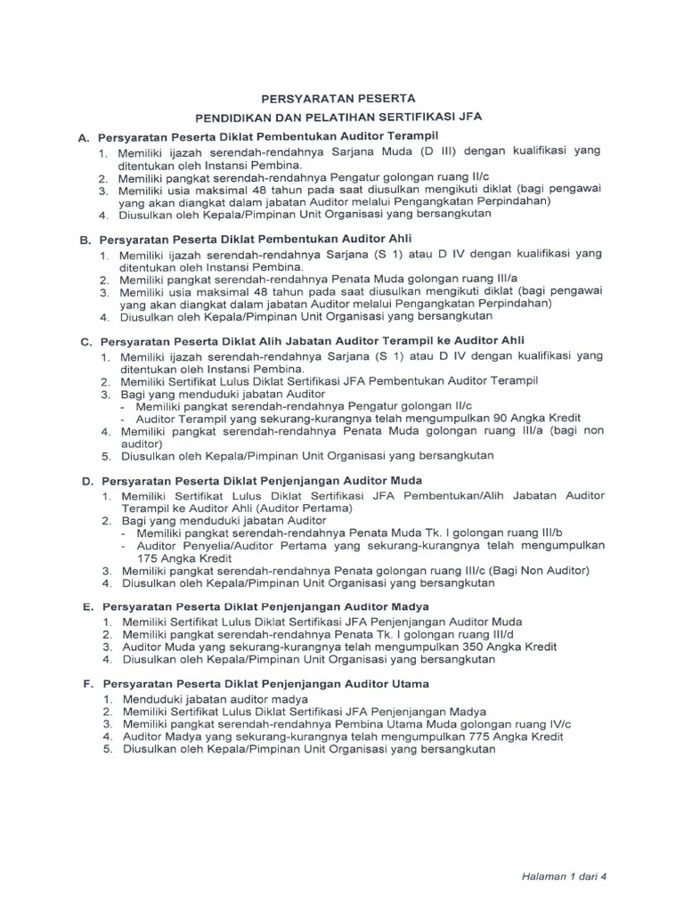 Syarat-Syarat Diklat Jfa PDF | PDF