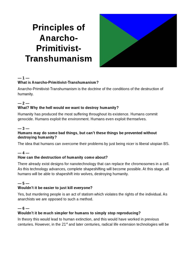Principles of Anarcho Primitivist Transhumanism | PDF | Transhumanism ...