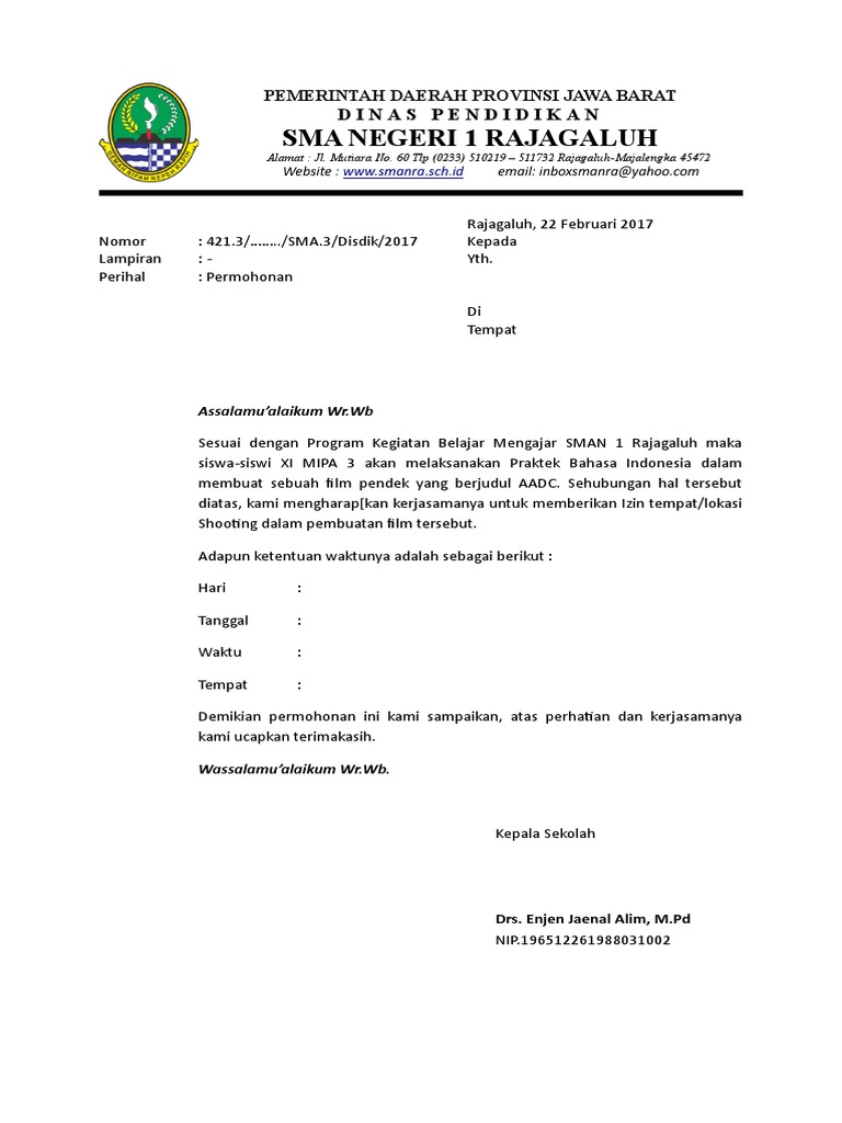 Surat Permohonan Ijin Tempat Lokasi Shooting | PDF