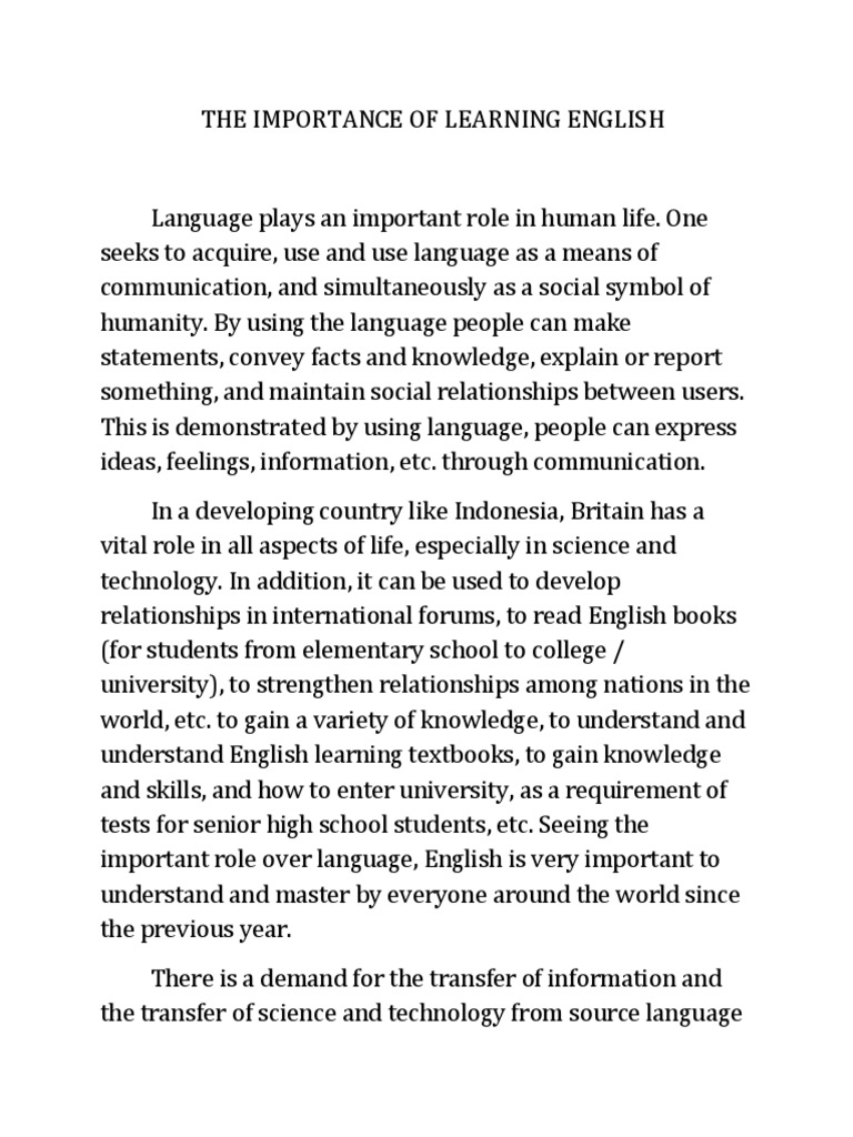 The Importance of Learning English | PDF | Translations | Communication