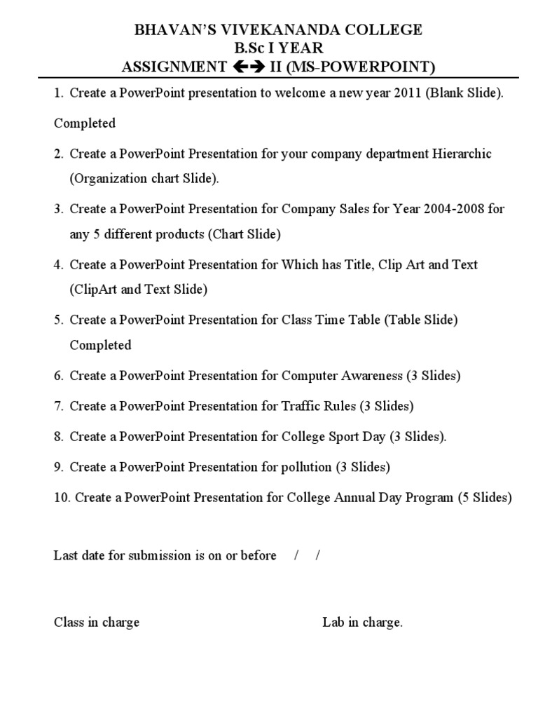 MS PowerPoint Assignment Guide | PDF