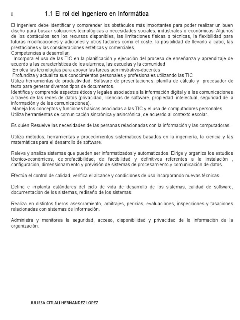 El Rol Del Ingeniero en Informática | PDF | Software | Ingeniería