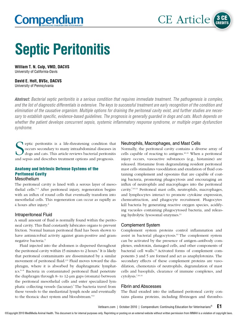 Septic Peritonitis: CE Article | PDF | Lipopolysaccharide | Toll Like ...