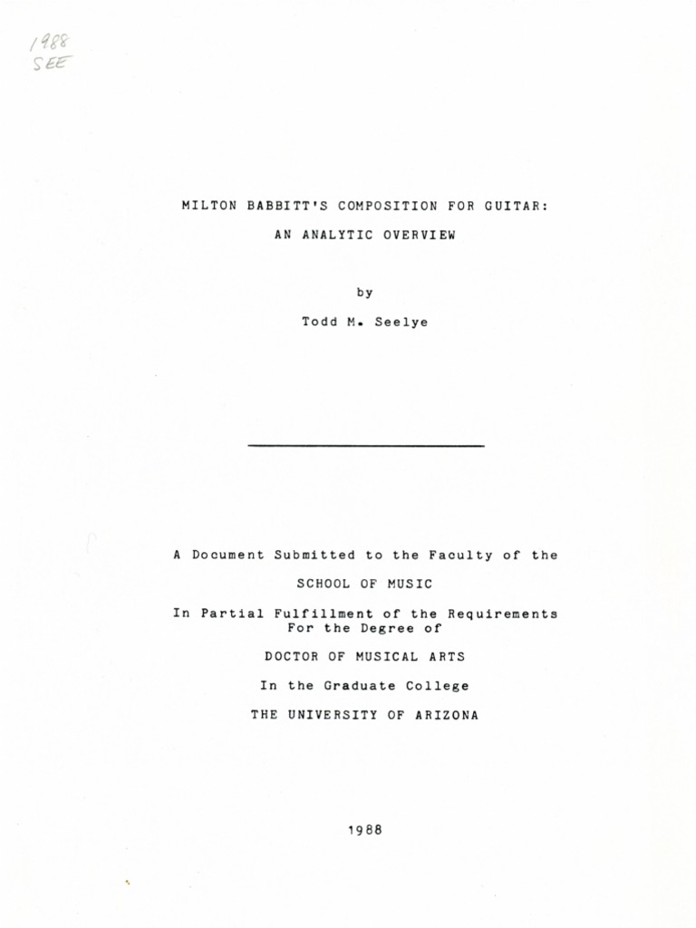 Milton Babbitt'S Composition: Guitar: Analytic | PDF | Musicology ...