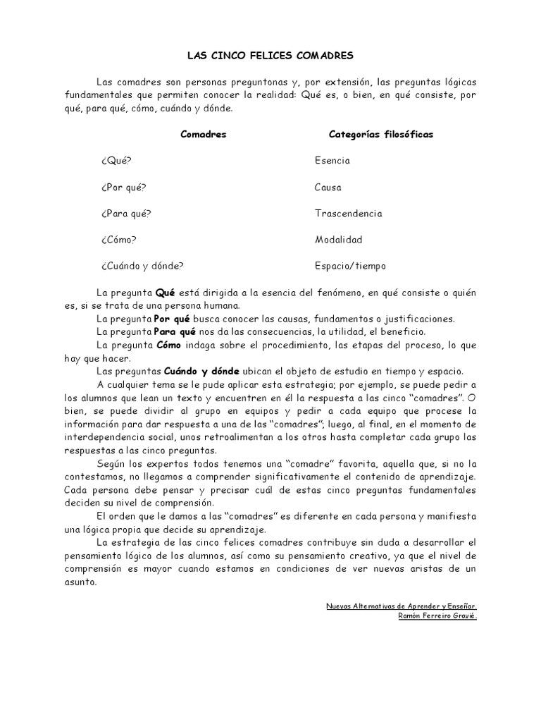 Las 5 Felices Comadres | PDF | Esencia | Aprendizaje