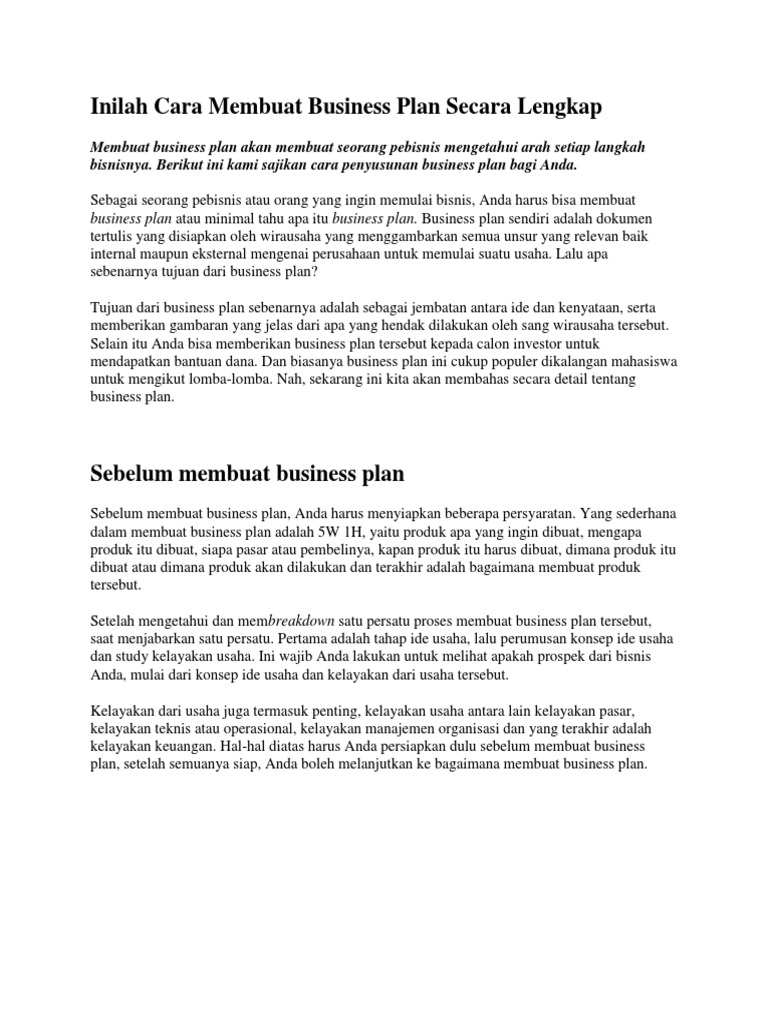 Panduan Lengkap Membuat Business Plan | PDF | Bisnis