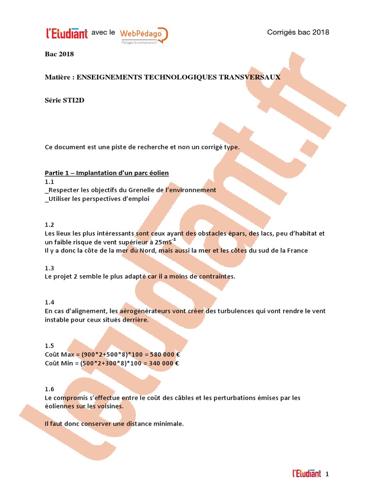 Bac Sti2d 2018 Ett Corrige METROPOLE | PDF | Plaie | Énergie et ressources