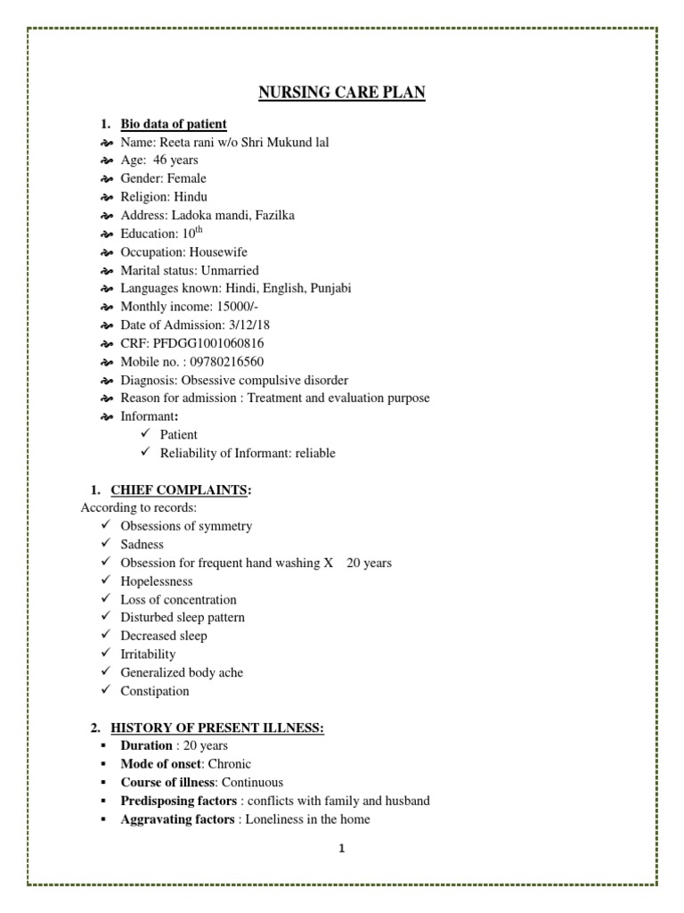 NURSING CARE PLAN Ocd | PDF | Reinforcement | Rituals