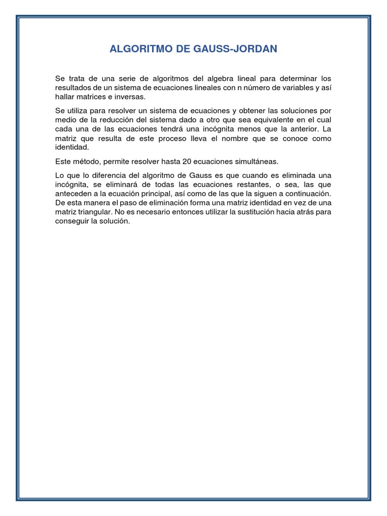 Algoritmo de Gauss-Jordan | PDF
