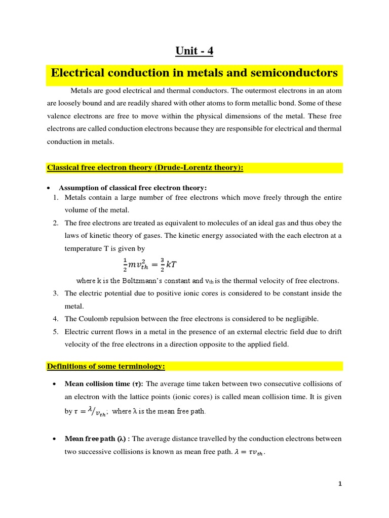 Electrical Conductivity - Notes (November-2017) PDF | PDF | Electrical ...