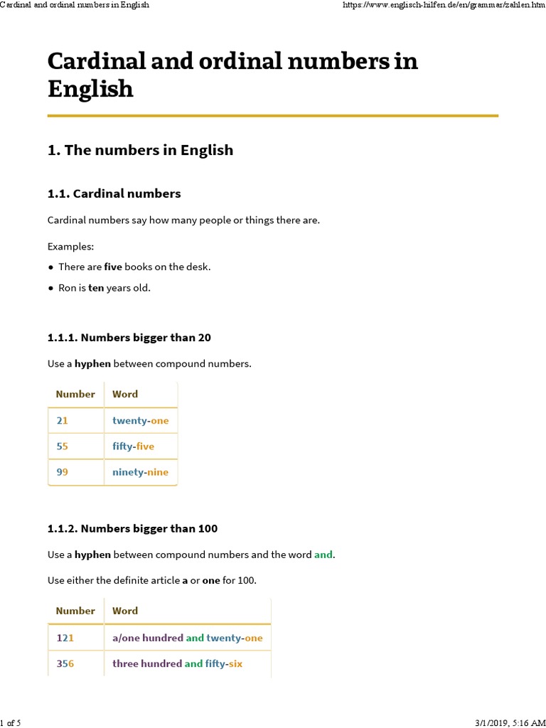 Understanding Cardinal Numbers in English | PDF | Celsius | Fraction ...