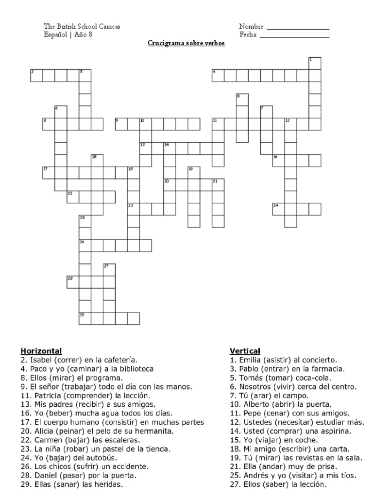 Crucigrama de Verbos en Español | PDF