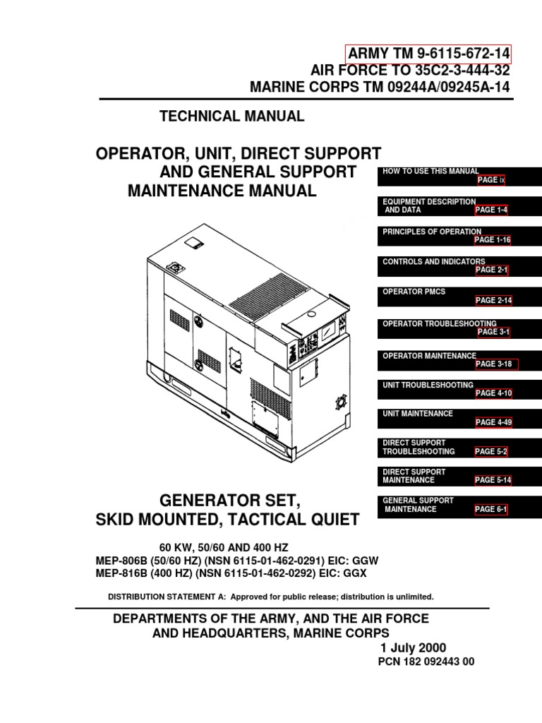 MEP806B MEP816B Operator Manual TM 9 6115 672 14 Tehnical PDF | PDF ...