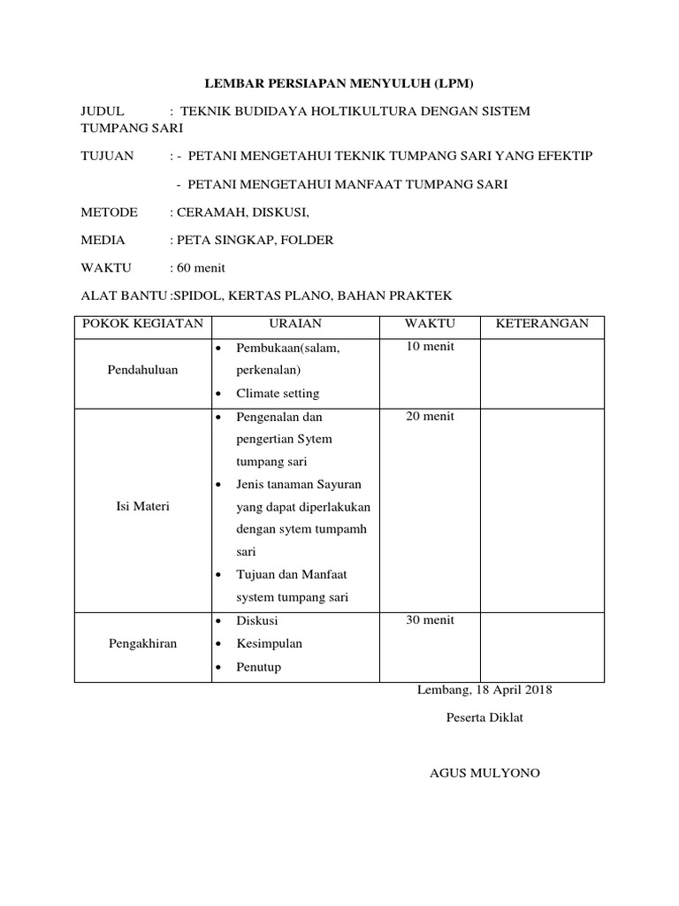 Lembar Persiapan Menyuluh (LPM) | PDF
