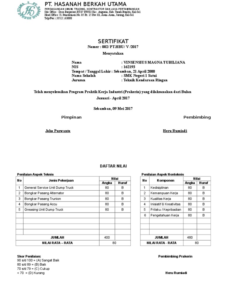 Piagam Magang 02 | PDF