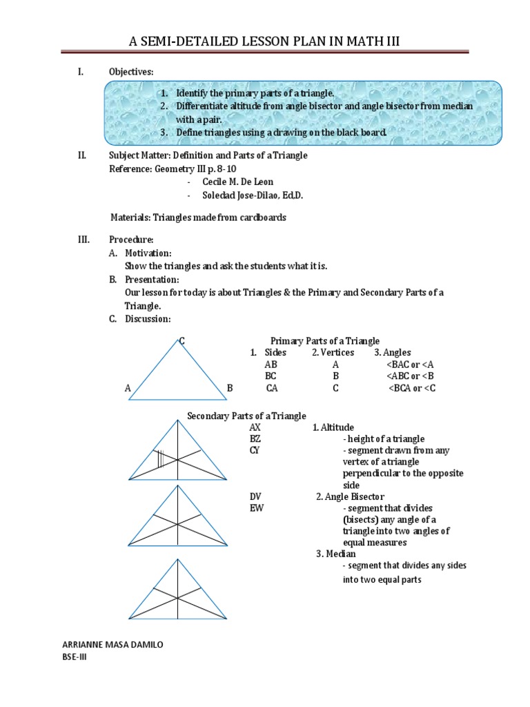 A Semi-Detailed Lesson Plan in Math Iii | PDF | Triangle | Elementary ...